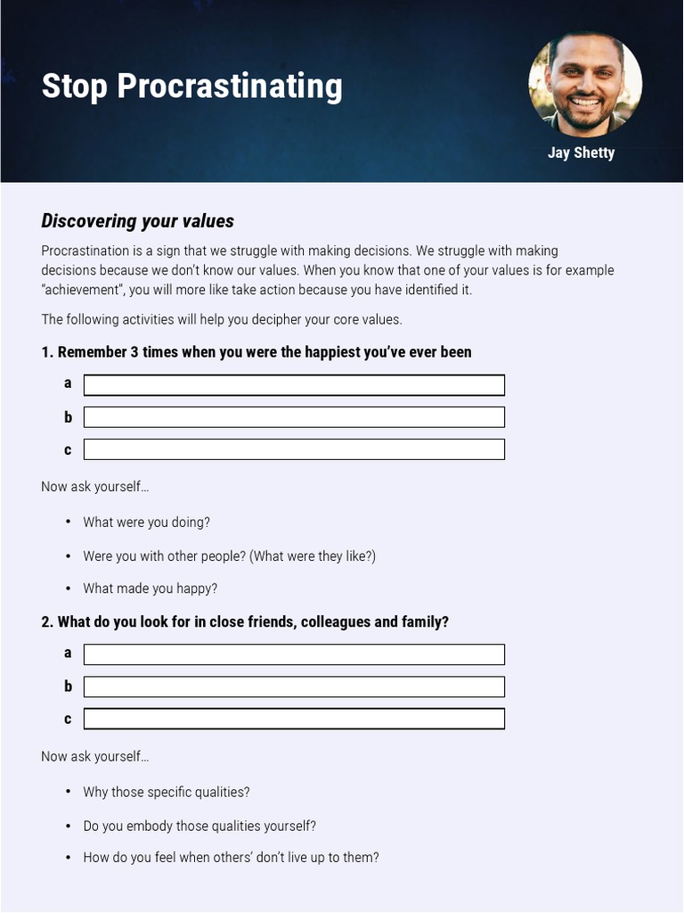 Stop Procrastination Worksheet July2018 PDF | PDF | Self-Improvement