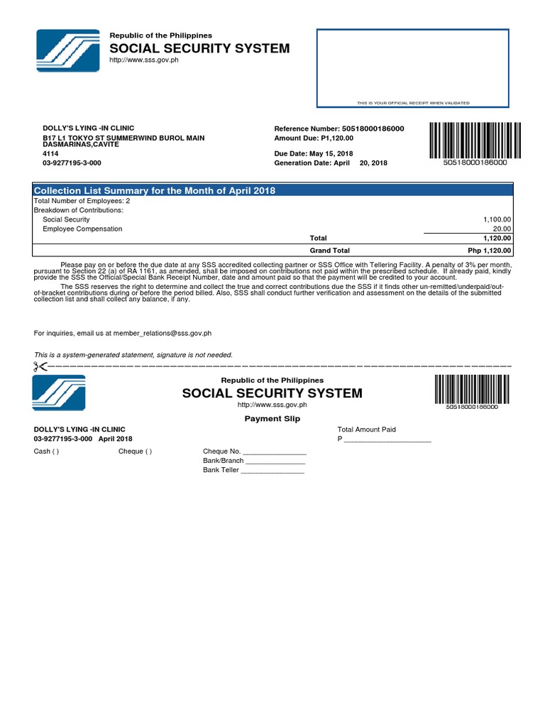 Social Security System: Collection List Summary For The Month of April ...