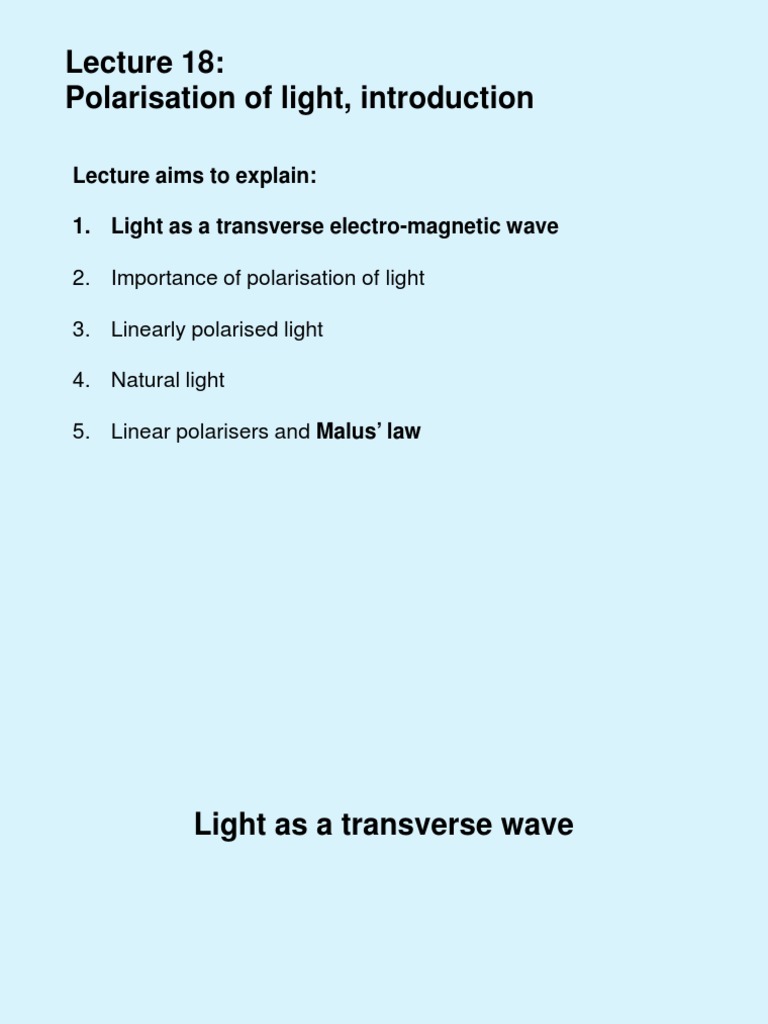 Lecture18 Polarisation of Light Introduction | PDF | Polarization (Waves) | Light