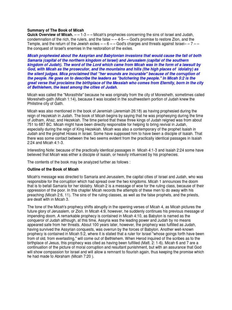 Summary of The Book of Micah | PDF | Bible Content | Books Of The ...