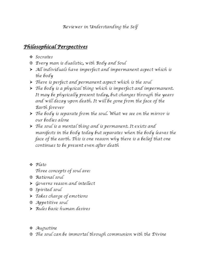 Reviewer in Understanding The Self | PDF | Philosophy Of Self | Soul