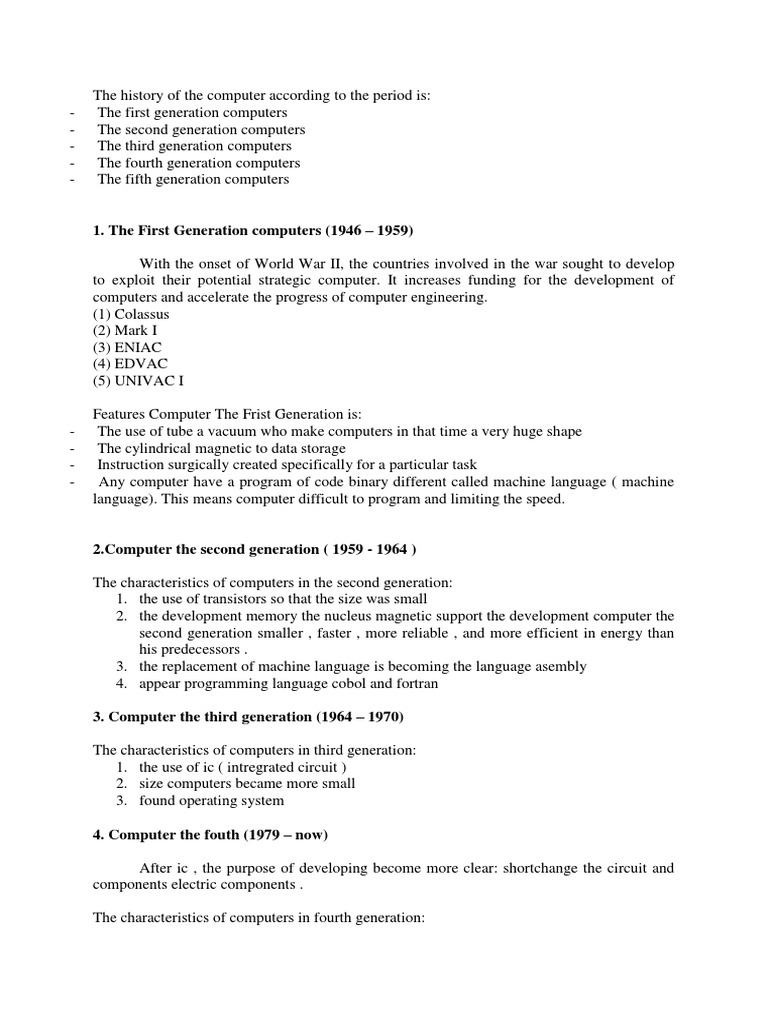 The First Generation Computers (1946 - 1959) | PDF