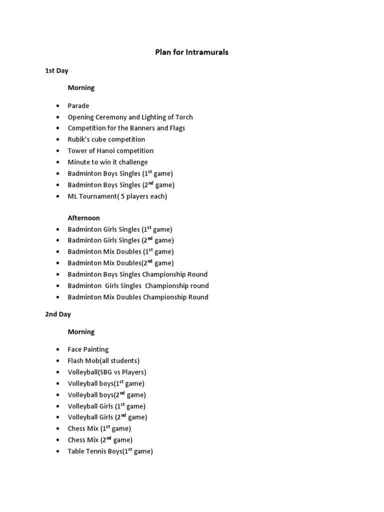 Plan For Intramurals | PDF