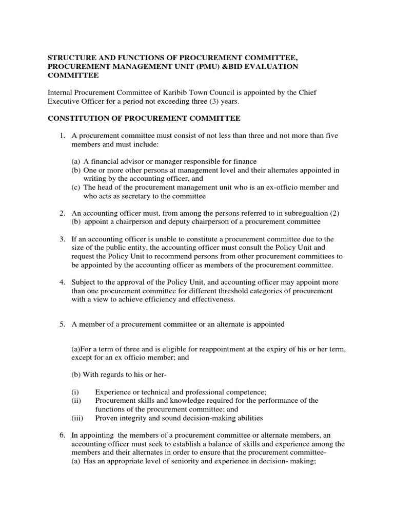 Functions of Procurement Committee, Bid Evaluation | PDF | Procurement ...