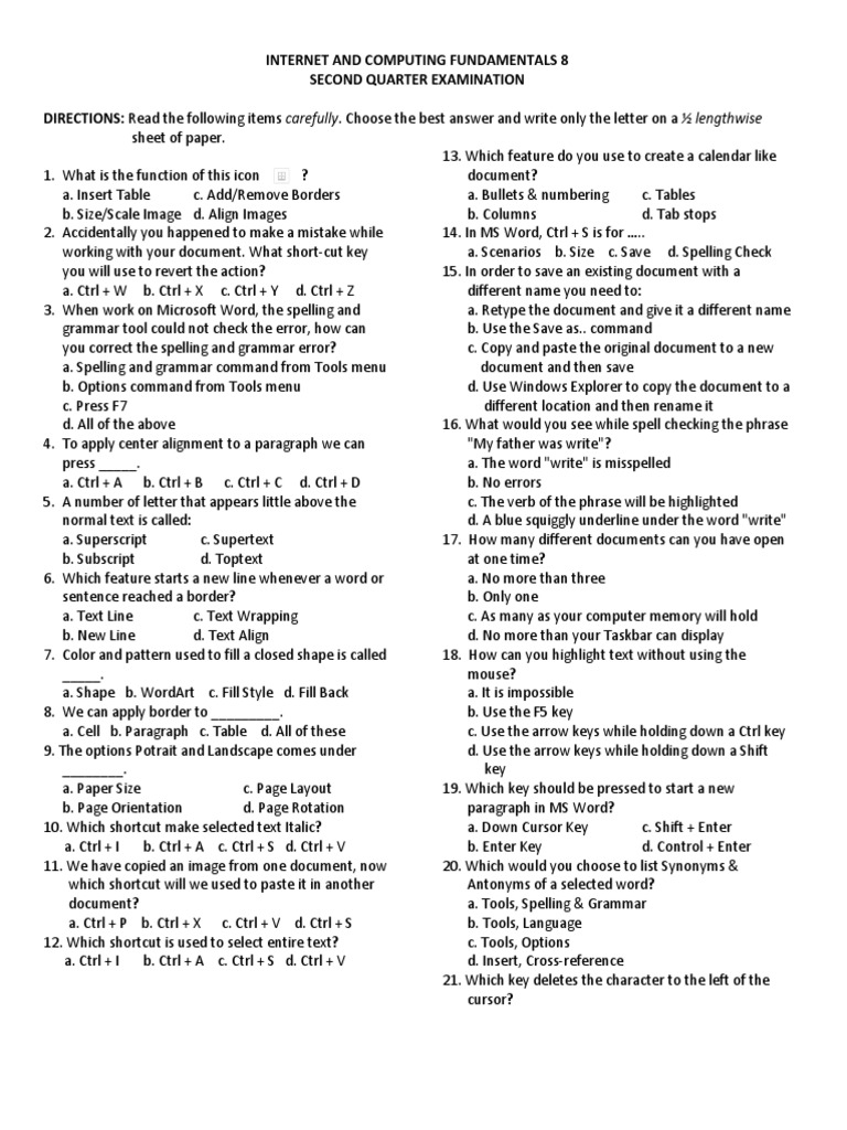 ICF 8 - Second Grading Exam | PDF | Microsoft Word | Control Key