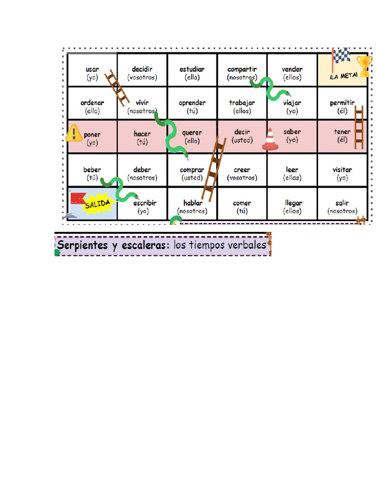 Serpientes y Escaleras Tiempos Verbales en Español | PDF