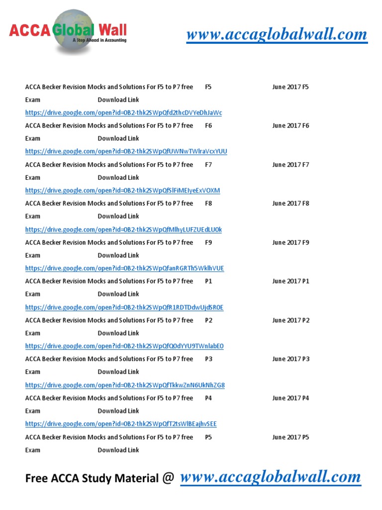 ACCA Becker Revision Mocks and Solutions For F5 To P7 PDF | PDF