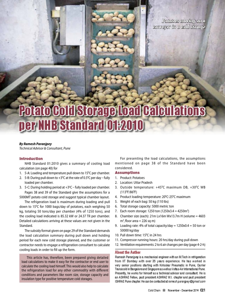 Potato Cold Storage Load Calculations | PDF | Refrigeration | Building ...
