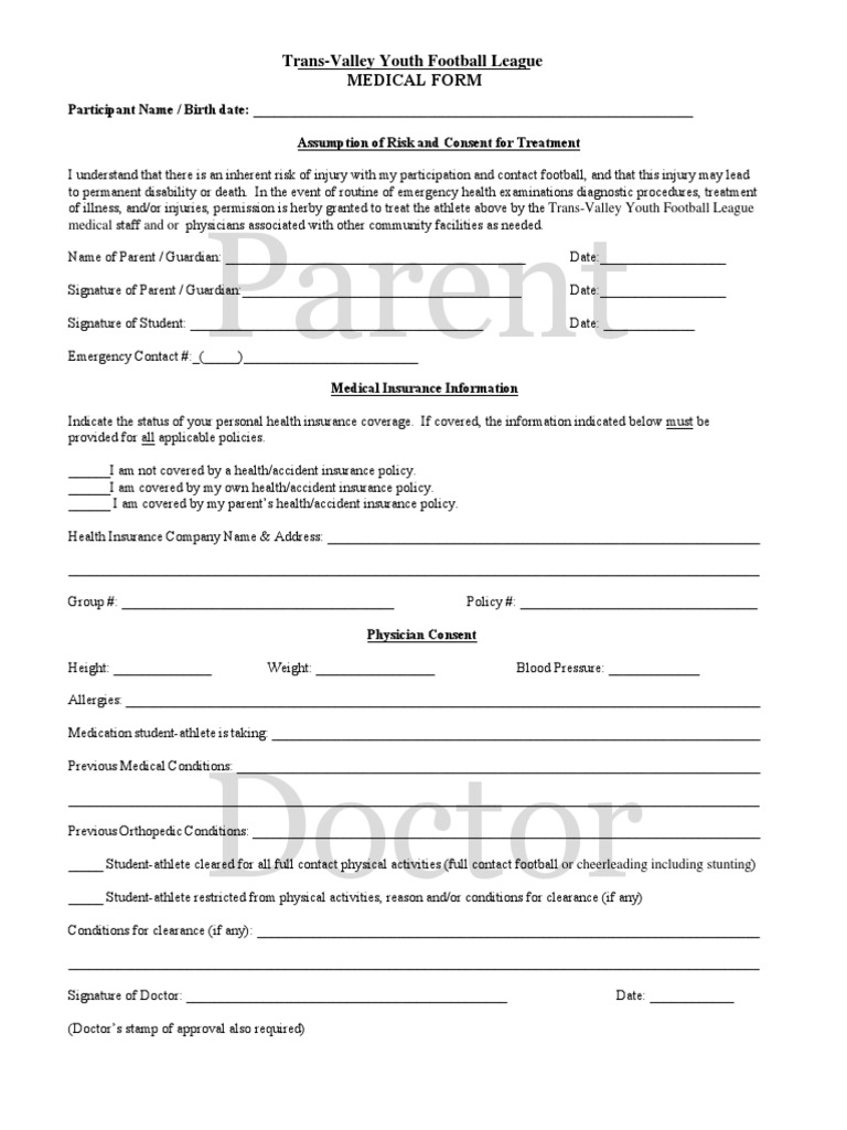 Trans-Valley Youth Football Medical Form | PDF | Physician | Medicine