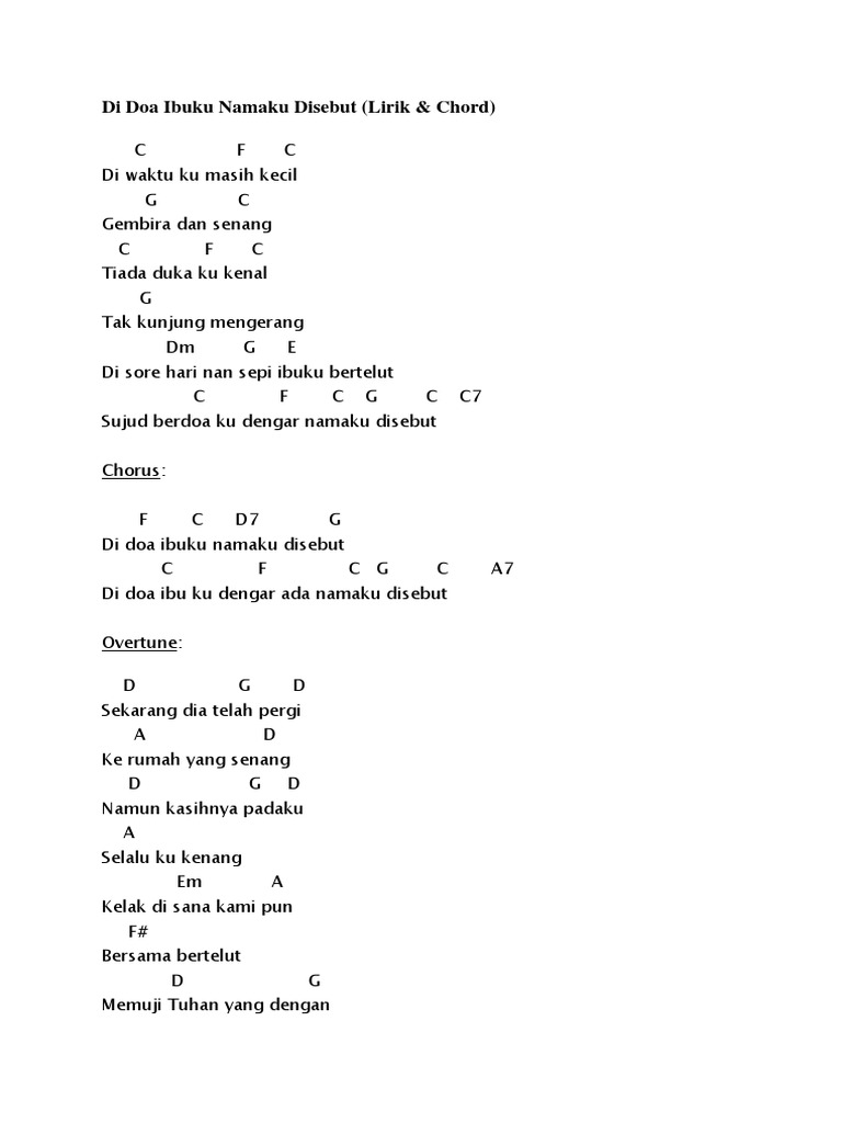 Di Doa Ibuku Namaku Disebut (Lirik & Chord) | PDF