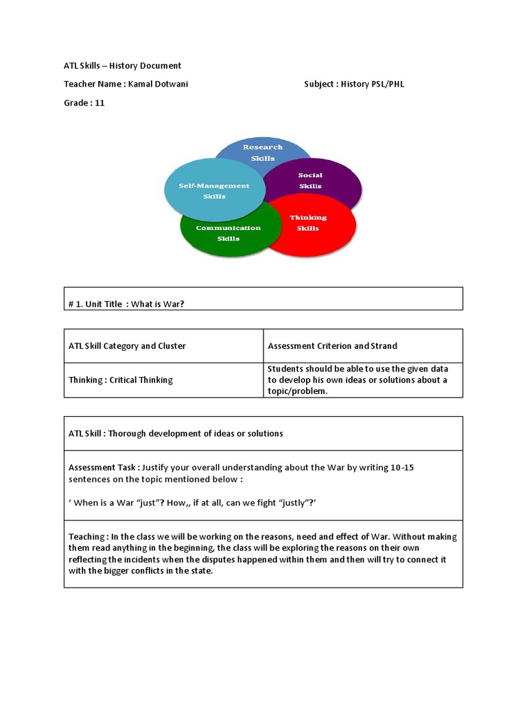 ATL Skills - 11 - KIS Semester Plan | PDF | Teachers | Lesson Plan