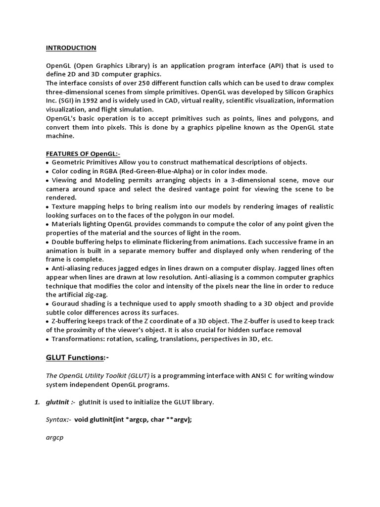 Glut Functions:-: The Opengl Utility Toolkit (Glut) Is A Programming Interface With Ansi C For ...