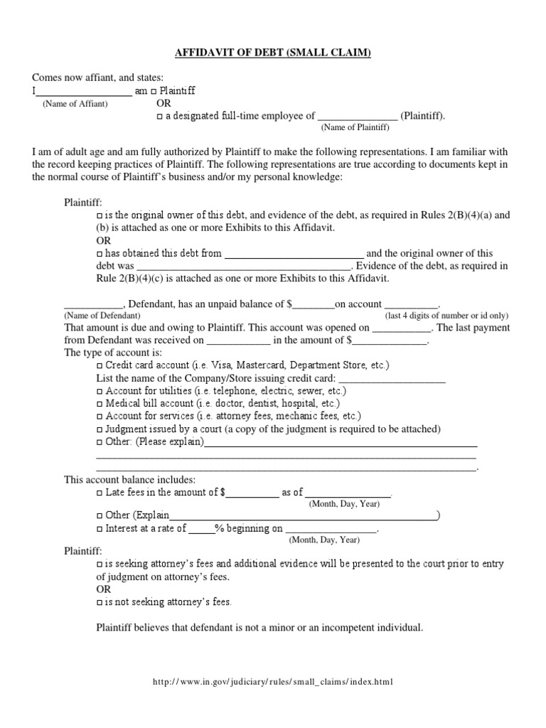 Form Civil Affidavit of Debt SC | PDF | Affidavit | Credit Card