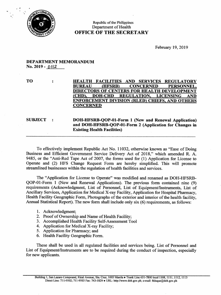 DOH Memo No. 2019-0112 New and Renewal Application | PDF | Surgery ...