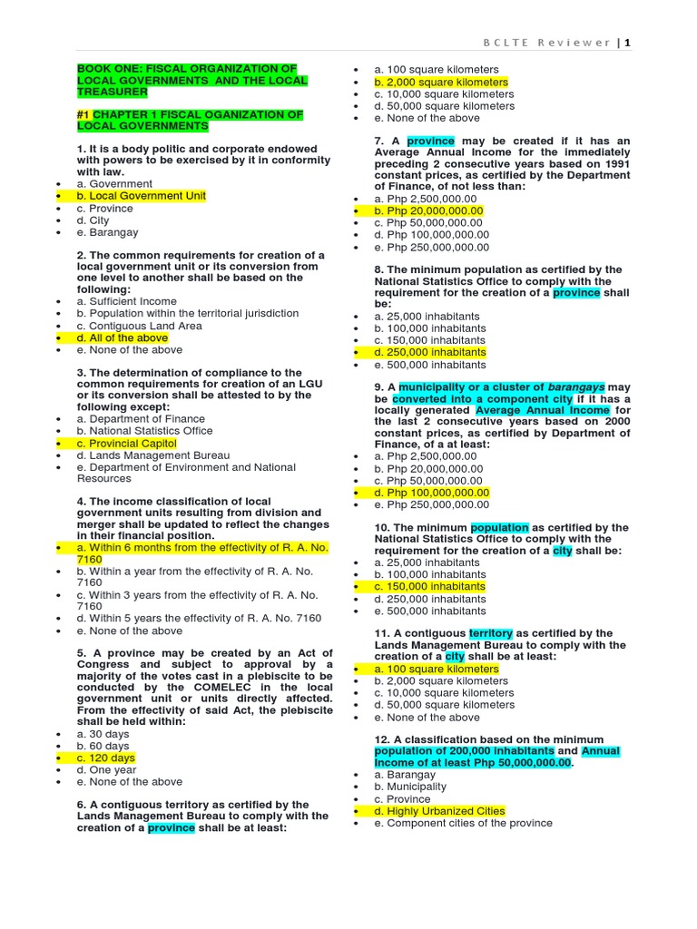 BCLTE Reviewer for Local Government Exams | PDF | Revenue | Taxes