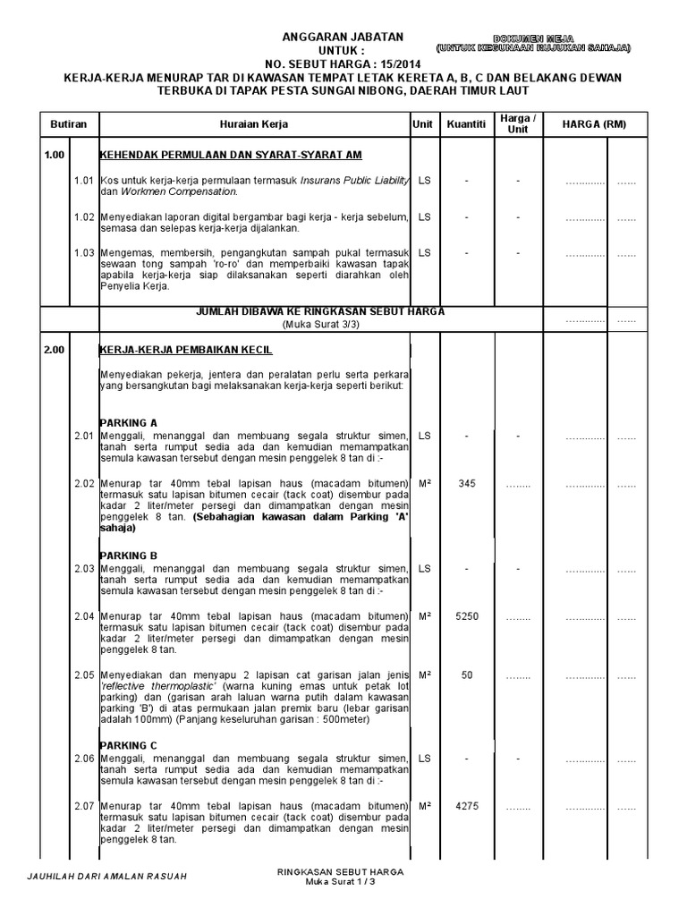 Spesifikasi - RINGKASAN SEBUTHARGA MENURAP TAR PDF | PDF