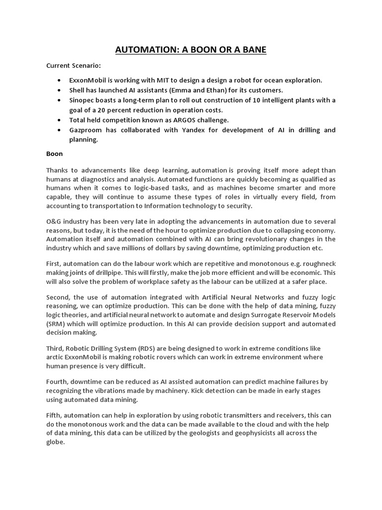 Automation: A Boon or A Bane | PDF | Automation | Artificial Intelligence