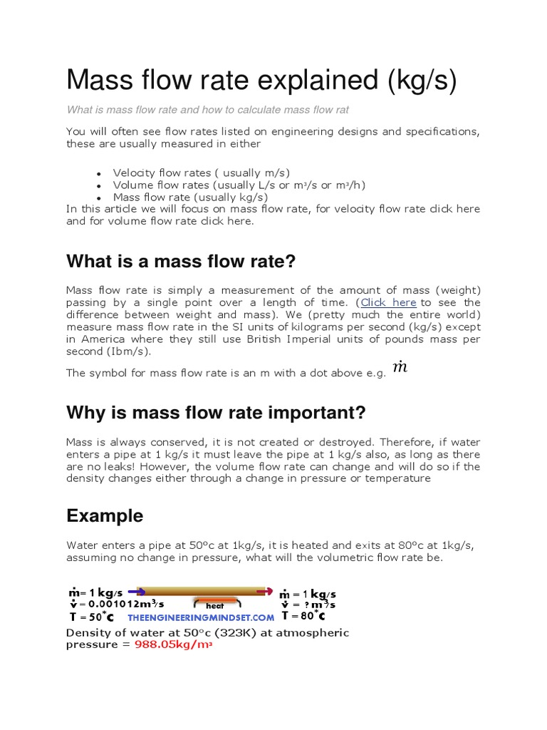 Mass Flow Rate Explained | PDF | Flow Measurement | Density