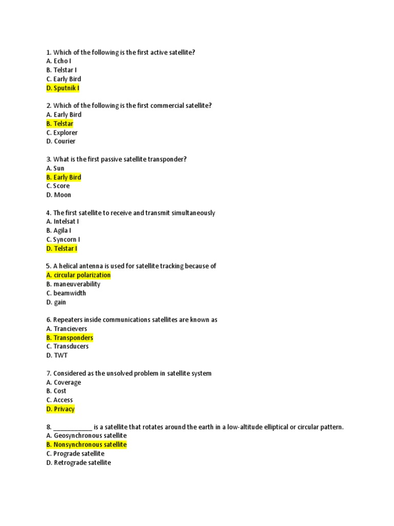 Satellite Comm MCQ PDF | PDF | Communications Satellite | Orbit