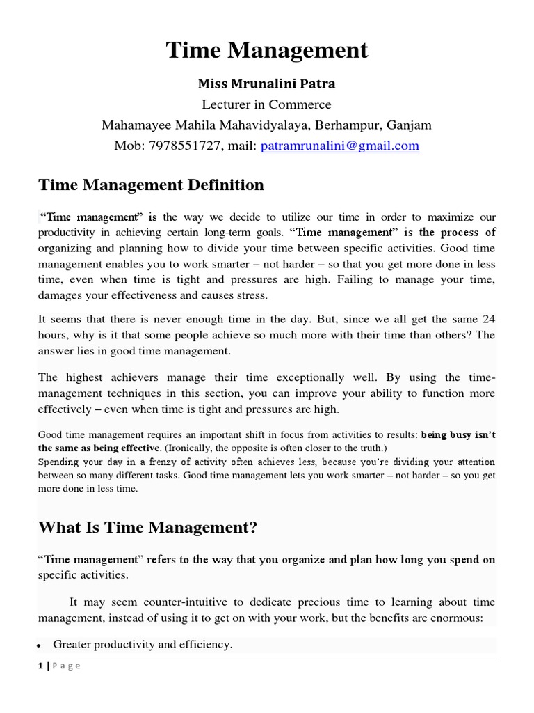 Time Management | PDF | Time Management | Professional Skills