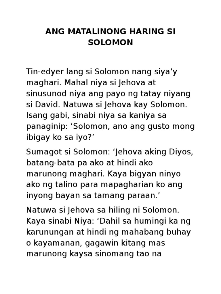 Ang Matalinong Haring Si Solomon | PDF