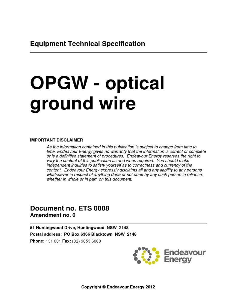 OPGW - Optical Ground Wire: Equipment Technical Specification | PDF | Optical Fiber | Wire