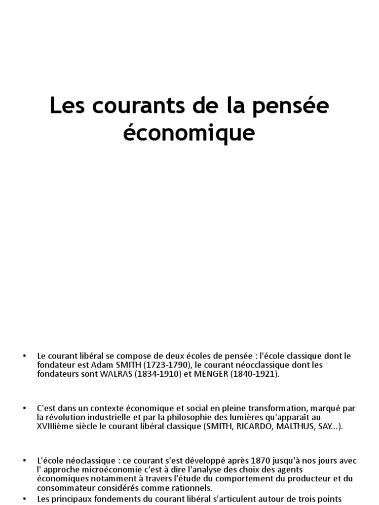 Les Courants de La Pensée Économique | PDF | Microéconomie | Économie
