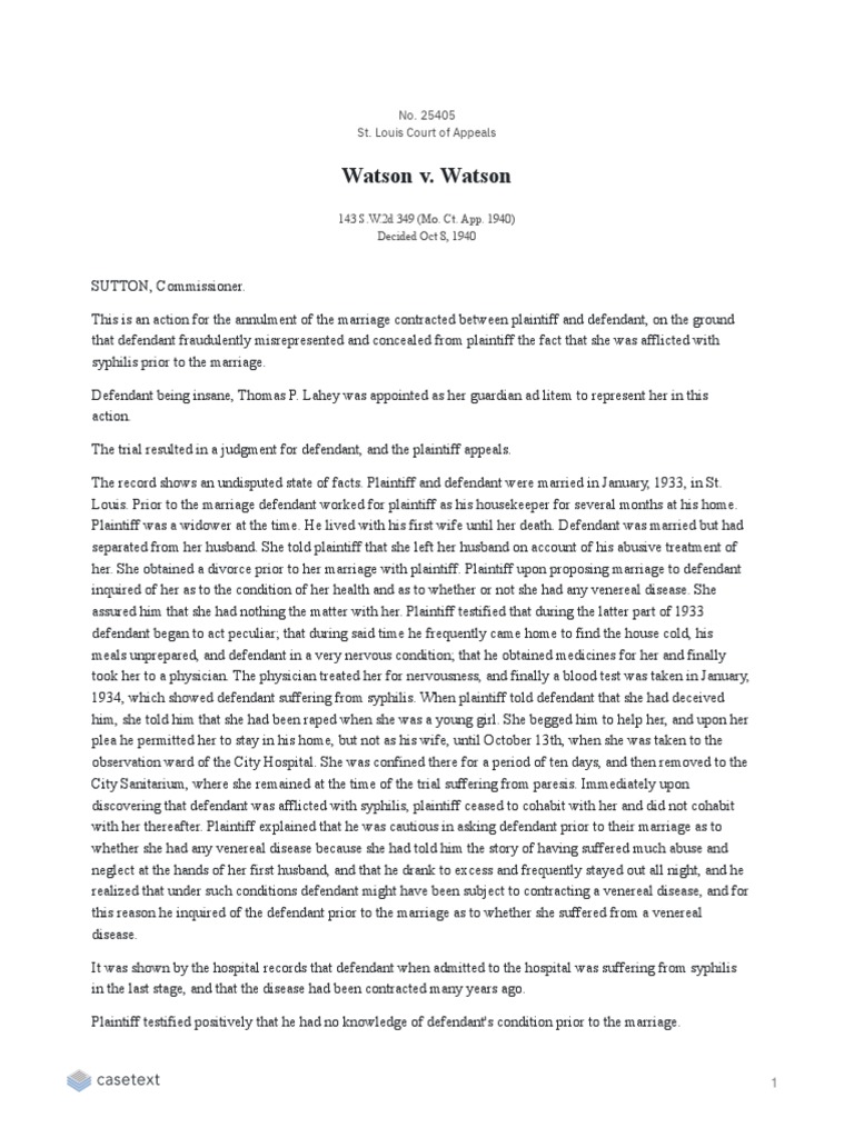 Watson V Watson Pdf Marriage Common Law