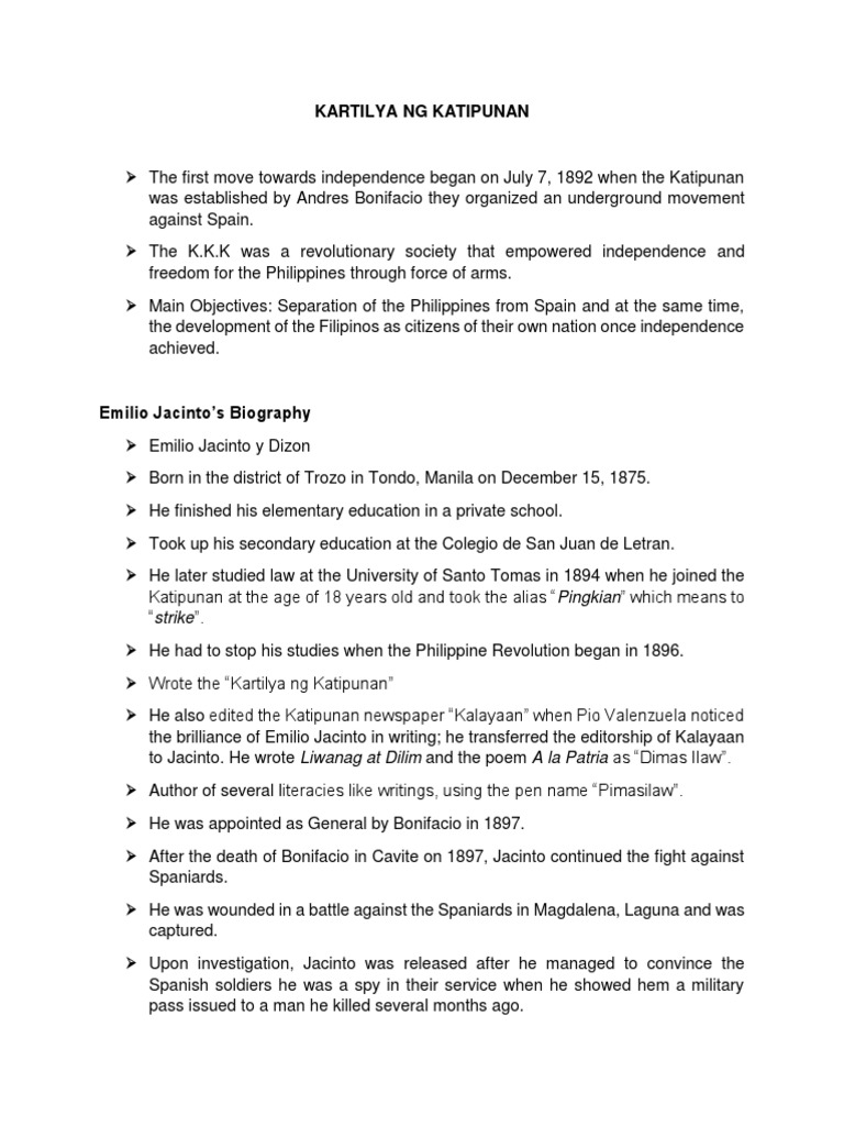 Kartilya ng Katipunan: Principles and Legacy | PDF | Philippines ...
