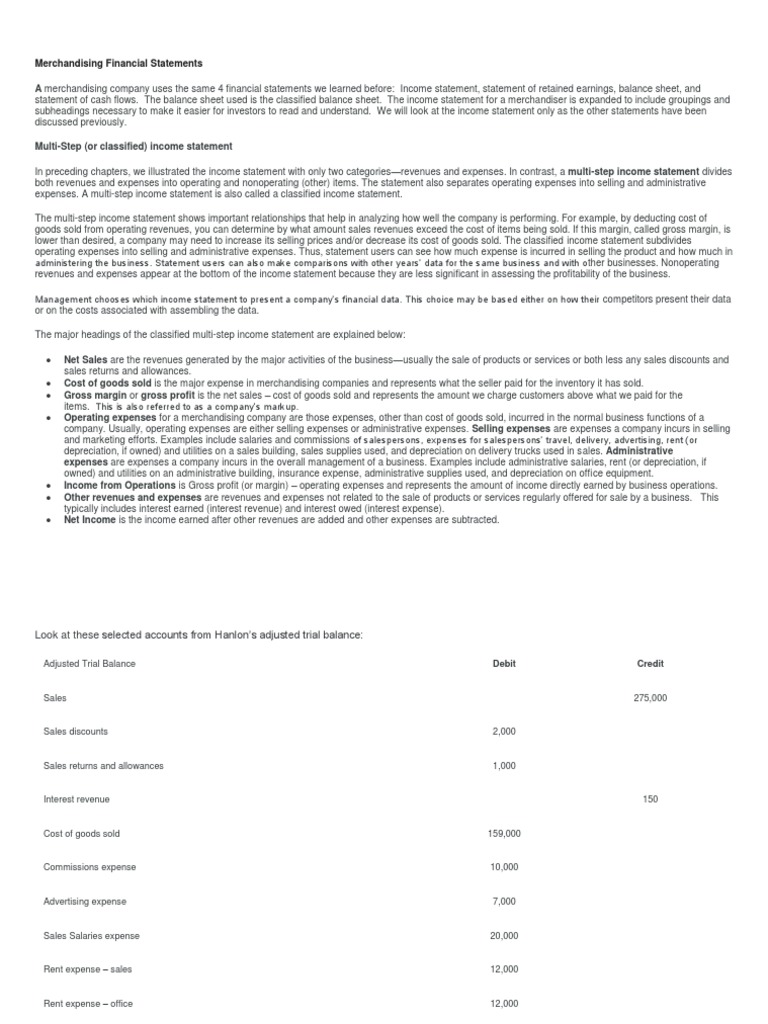 Merchandising Financial Statements | PDF | Net Income | Revenue