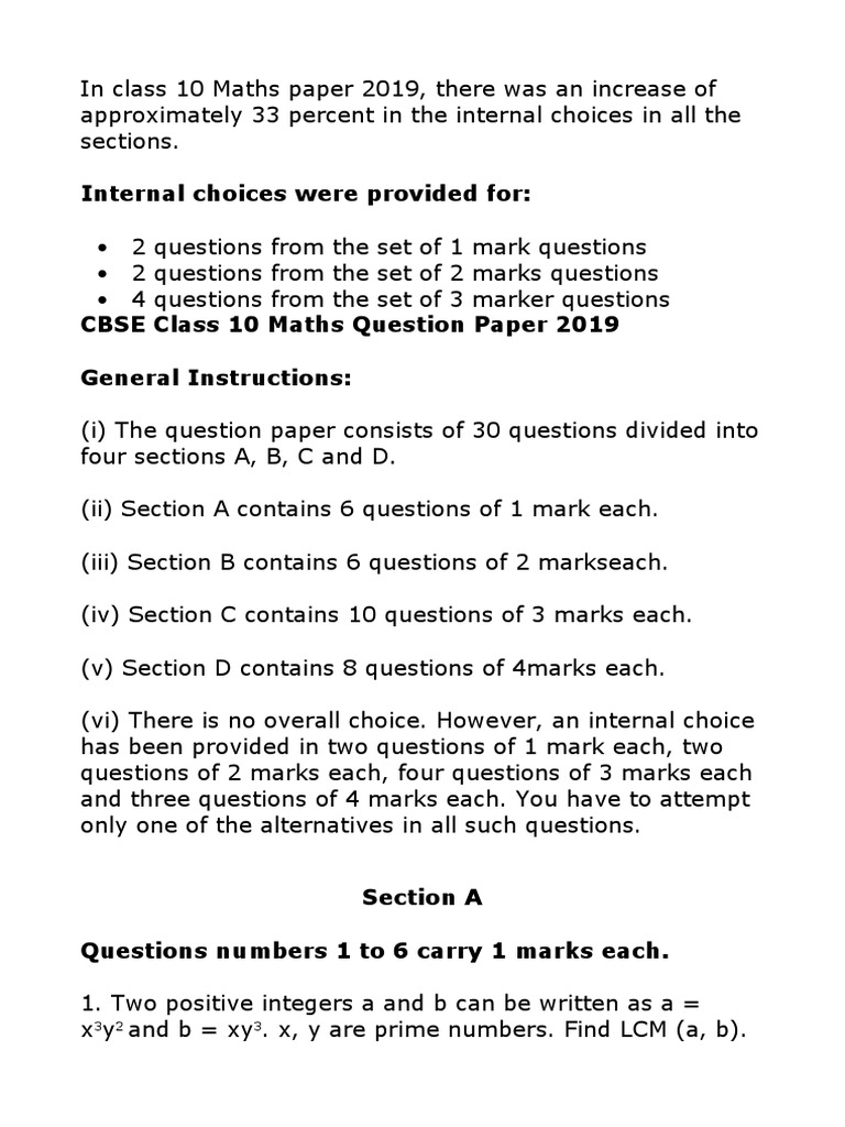 Maths CBSE Question Paper | PDF