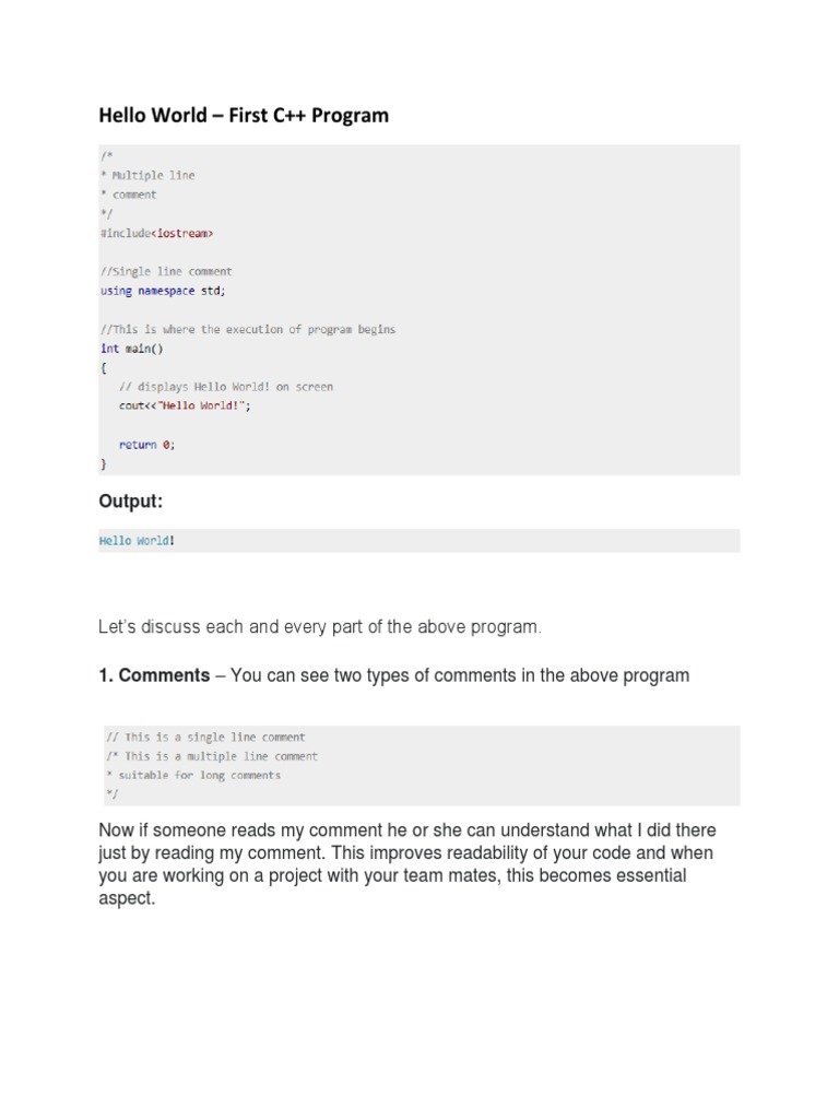 Basics Number 1 Hello World | PDF