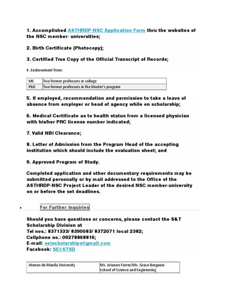 ASTHRDP-NSC Application Form | PDF | Manila | Academia