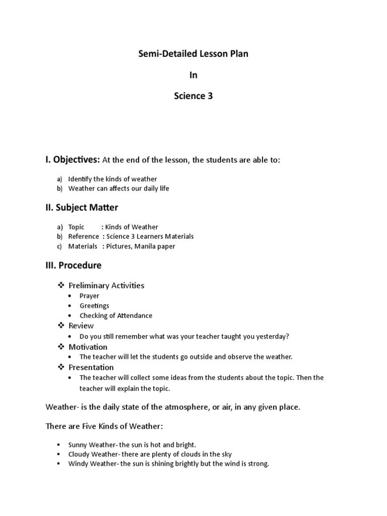 Grade 3 Weather Lesson Plan | PDF