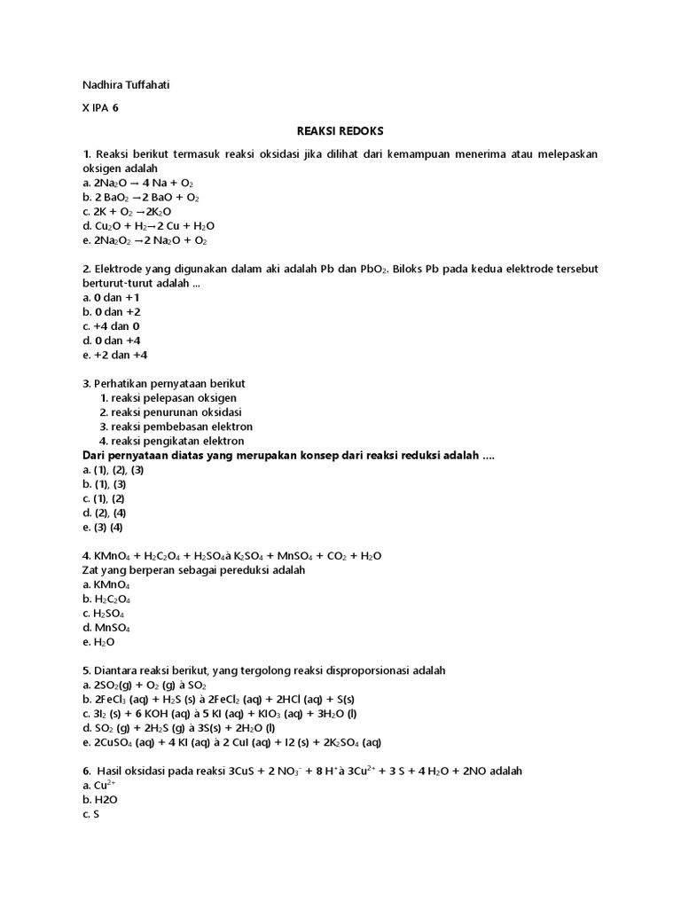 Soal Reaksi Redoks | PDF