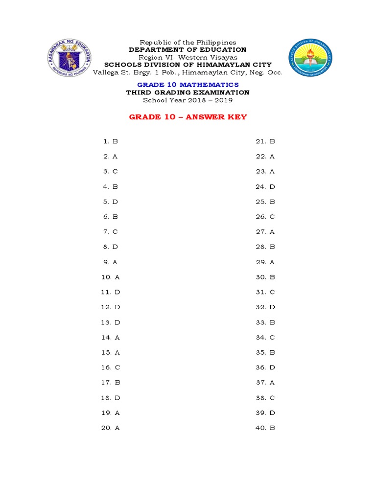 g10 Key Answer Math | PDF