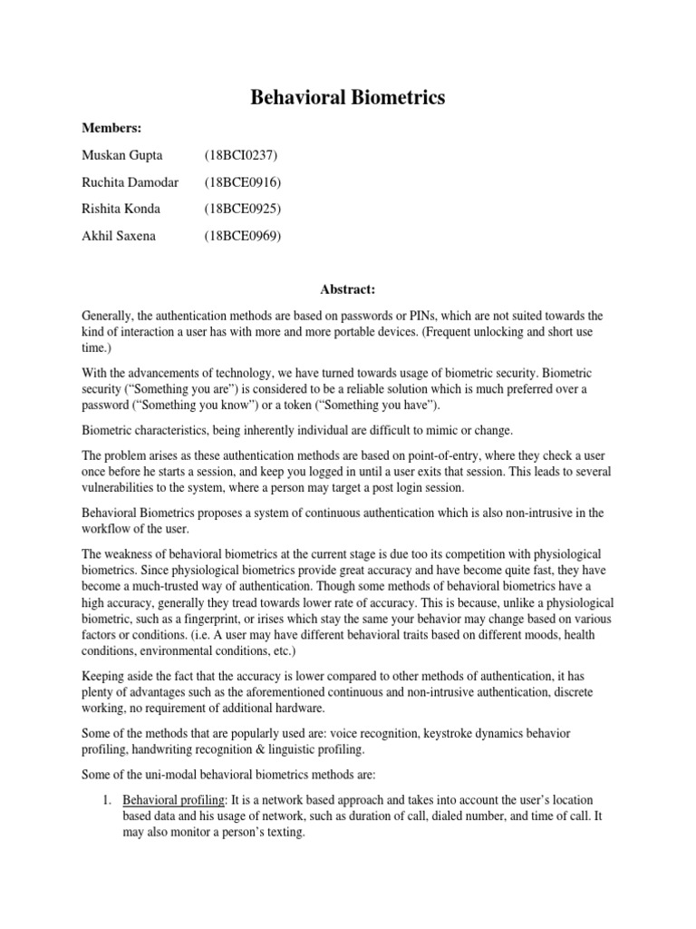 Behavioral Biometrics: Members | PDF | Biometrics | Authentication