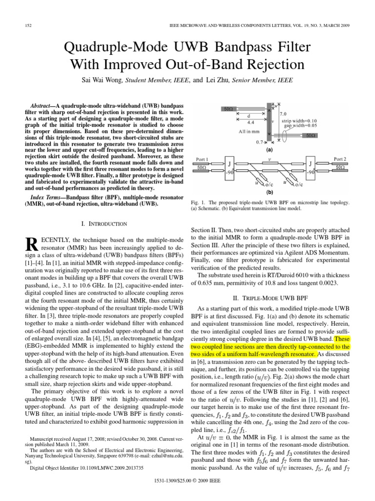 Tap Connected BPF | PDF | Filter (Signal Processing) | Ultra Wideband