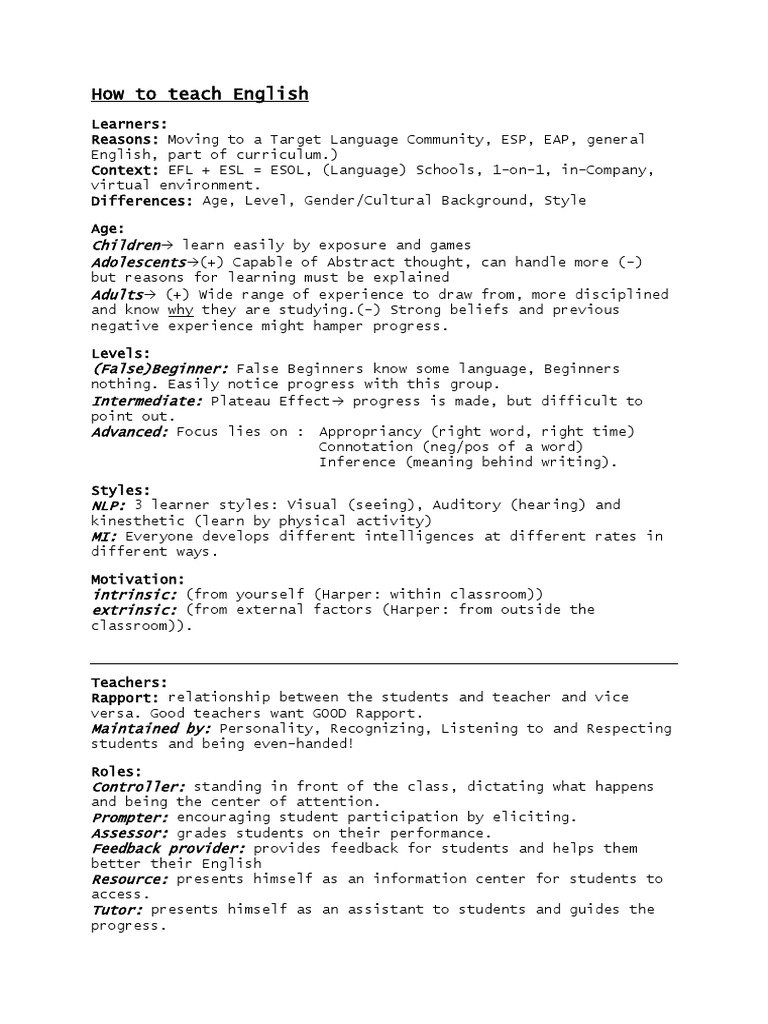 How To Teach English Class Notes | PDF