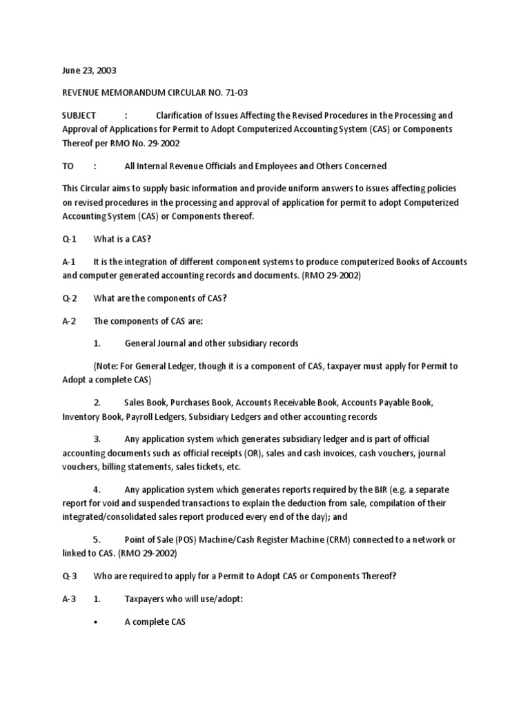 Revenue Memorandum Circular No. 71-03 | PDF | Point Of Sale | Receipt