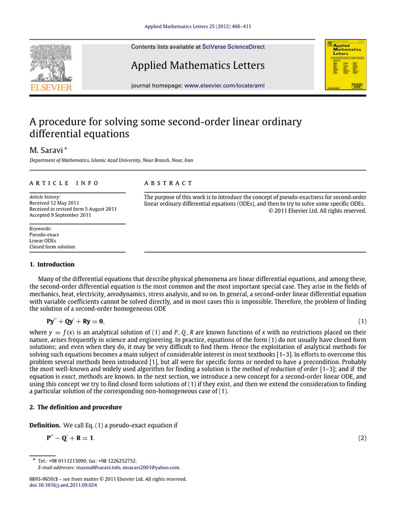 Applied Mathematics Letters: M. Saravi | PDF | Ordinary Differential ...
