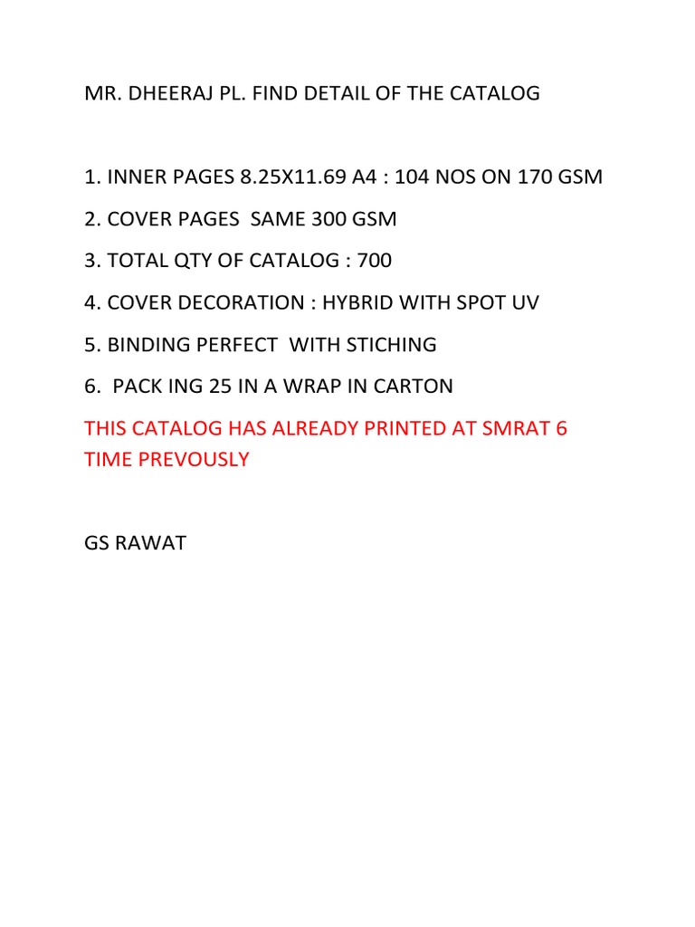 This Catalog Has Already Printed at Smrat 6 Time Prevously | PDF