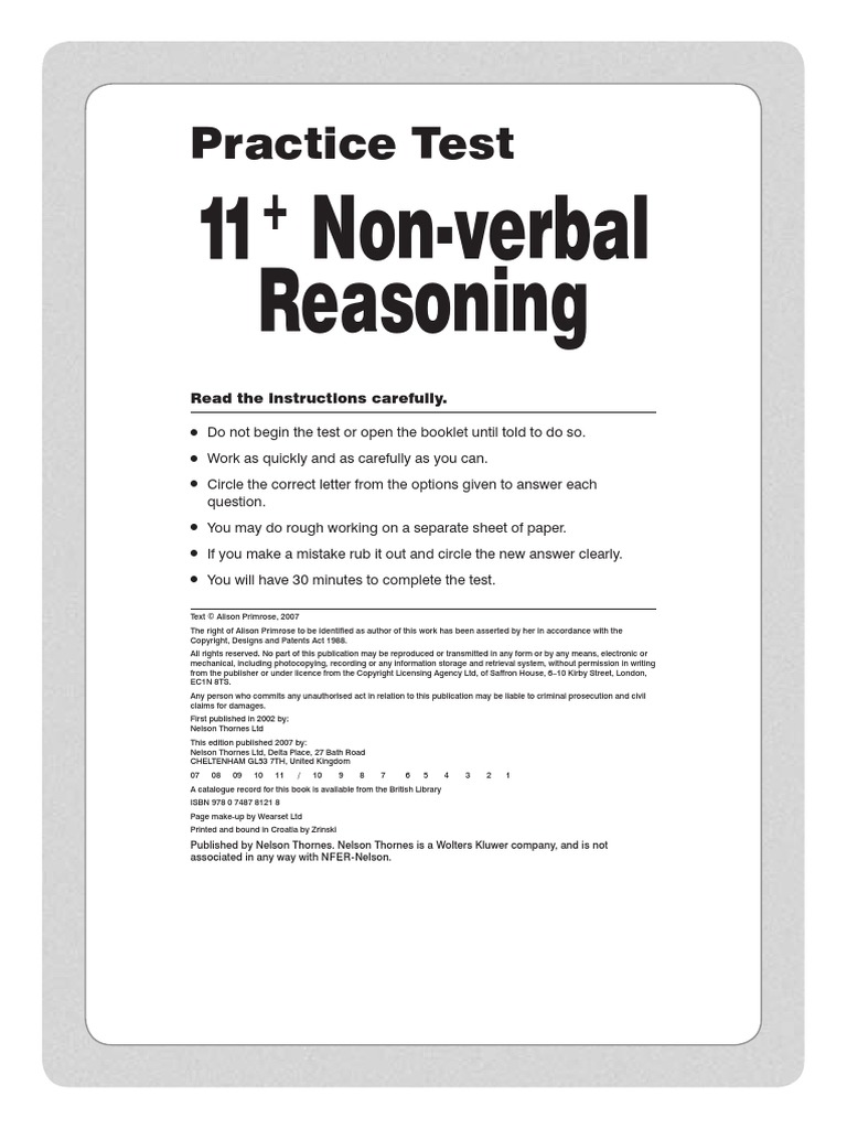 Bond 11 Plus Non Verbal Reasoning Paper | Intellectual Works | Written ...