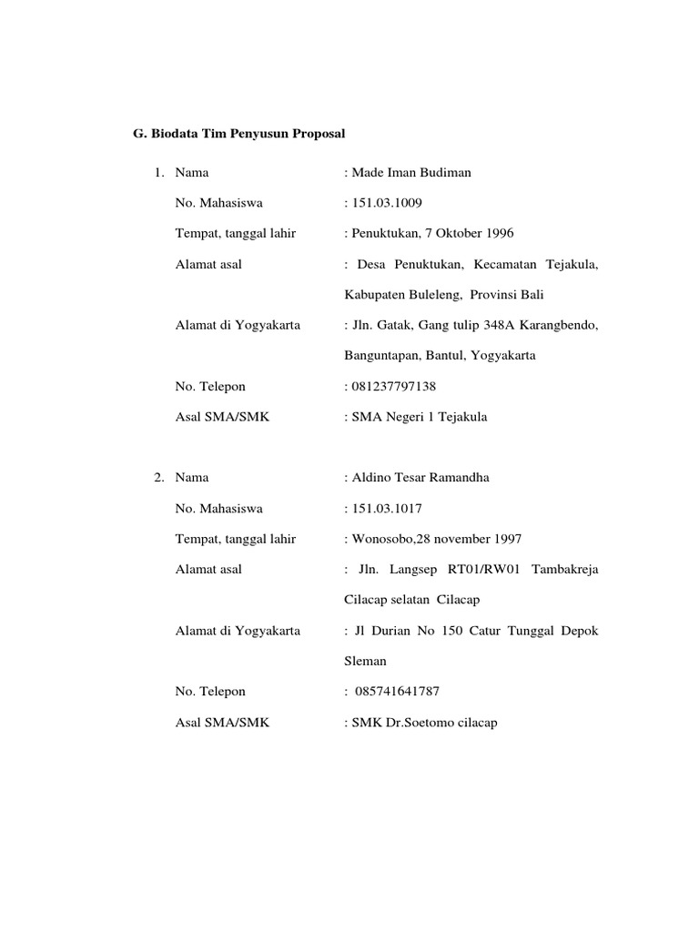 G.biodata Tim Penyusun Proposal | PDF
