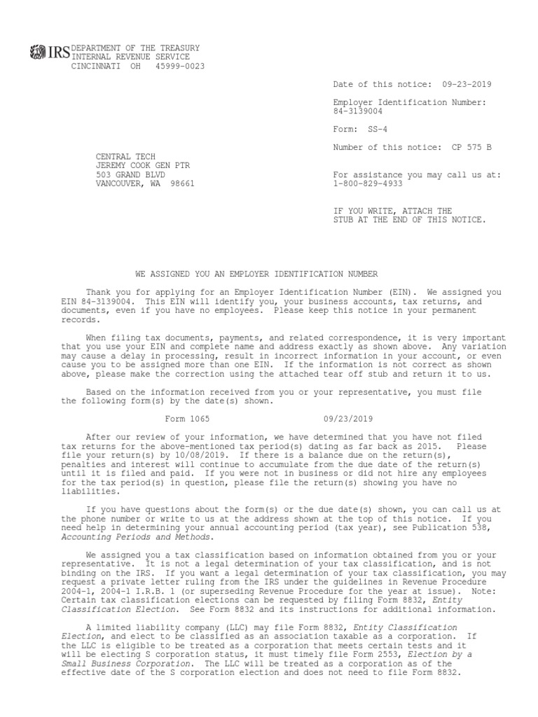 CP575Notice 1569279055695 | PDF | Irs Tax Forms | Limited Liability Company