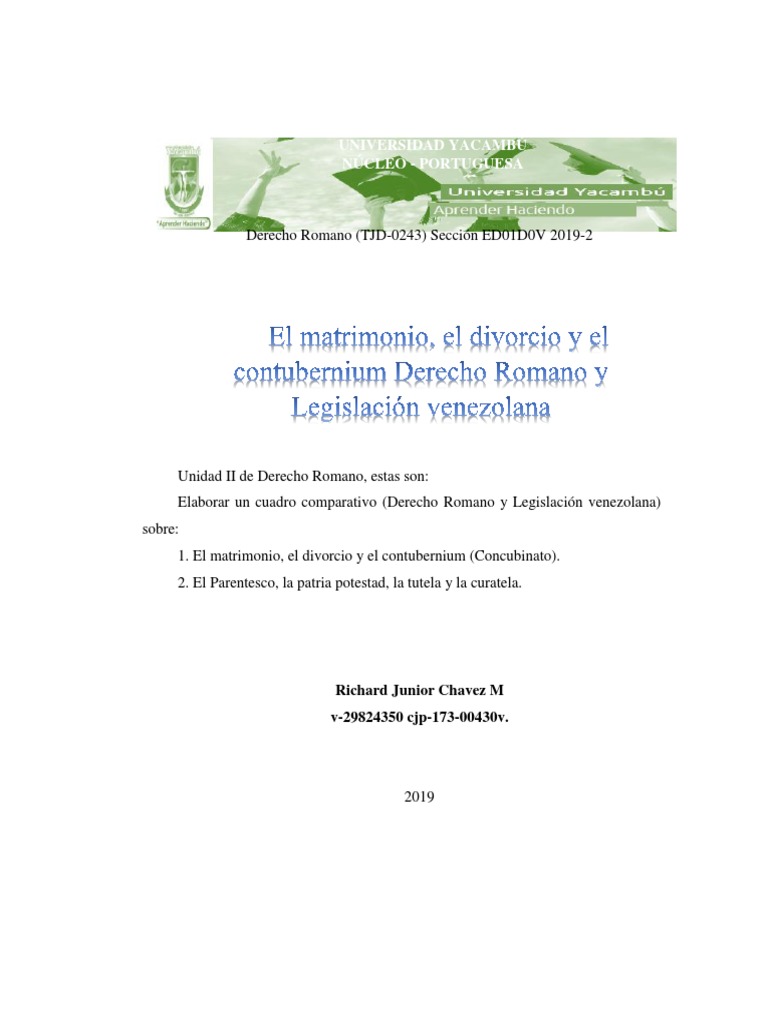 3 El Matrimonio, El Divorcio y El Contubernium Derecho Romano y ...