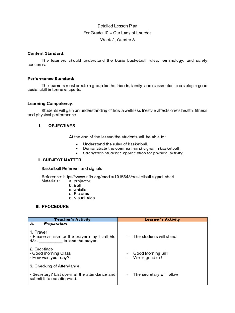 Detailed Lesson Plan | PDF | Athletic Sports | Sports