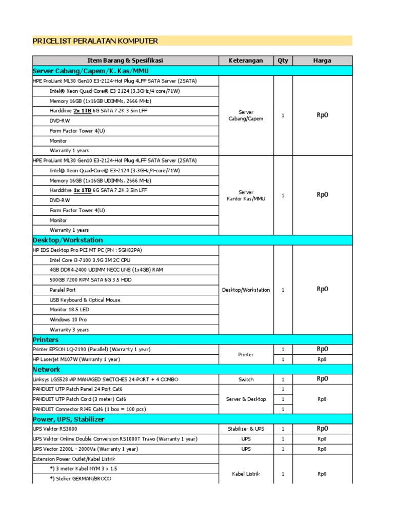Pricelist Peralatan Komputer | PDF | Desktop Computer | Personal Computers