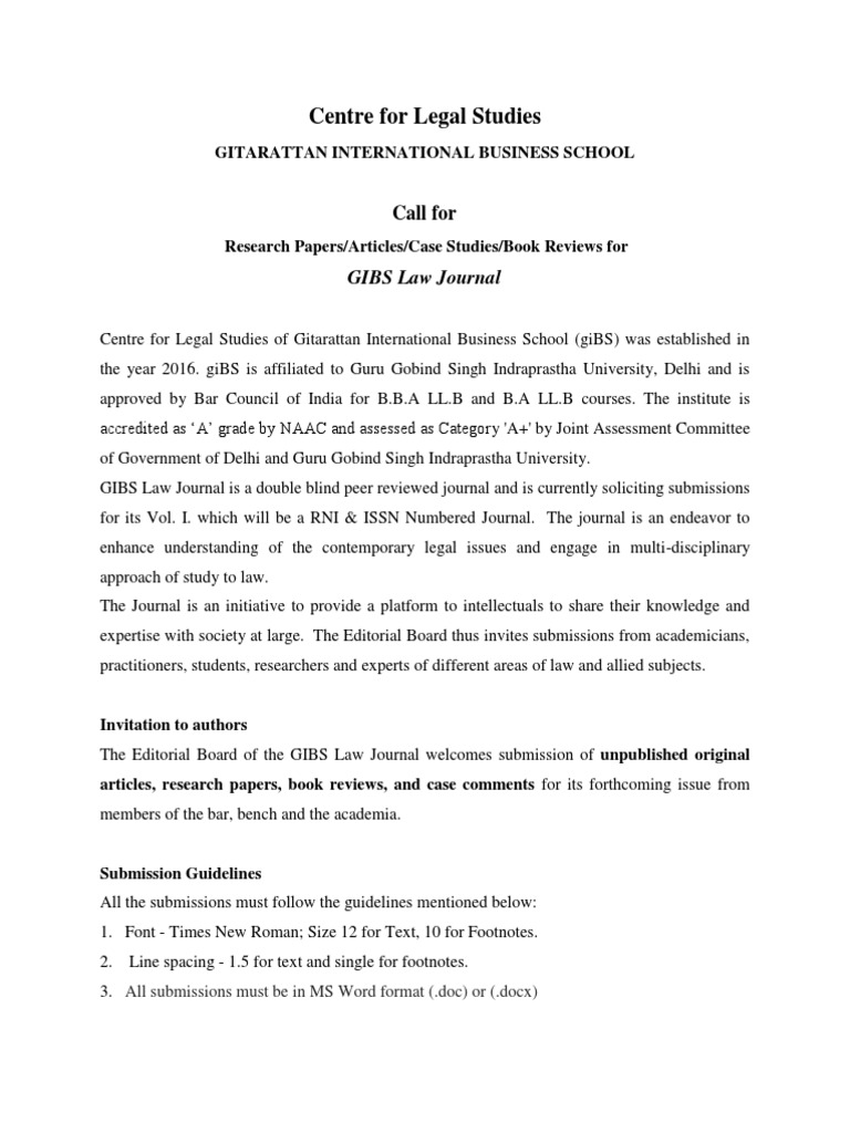 Centre For Legal Studies: GIBS Law Journal | PDF | Academic Journal ...