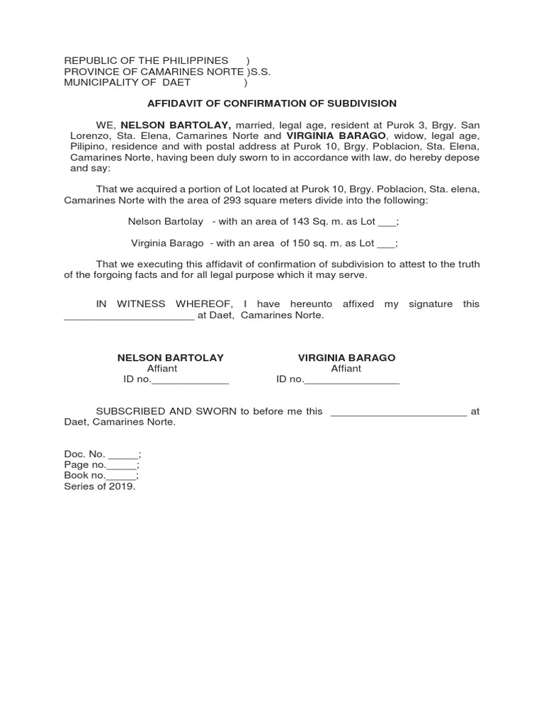 Aff of Confirmation of Subdivision | PDF
